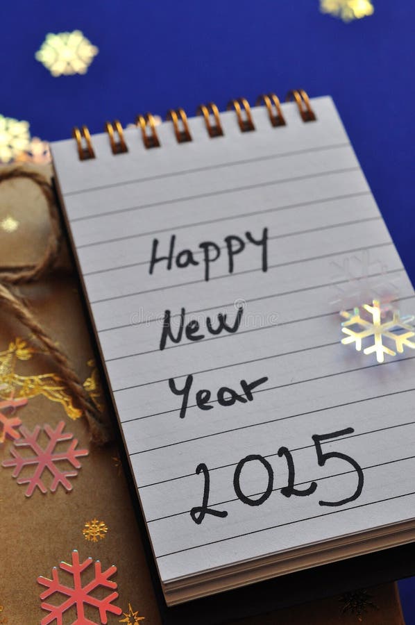 Notebook with Happy New Year 2025 Write Stock Image - Image of signage ...