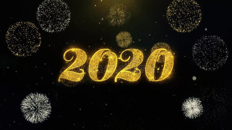 Happy New Year 2020 Written Gold Particles Exploding Fireworks Display ...