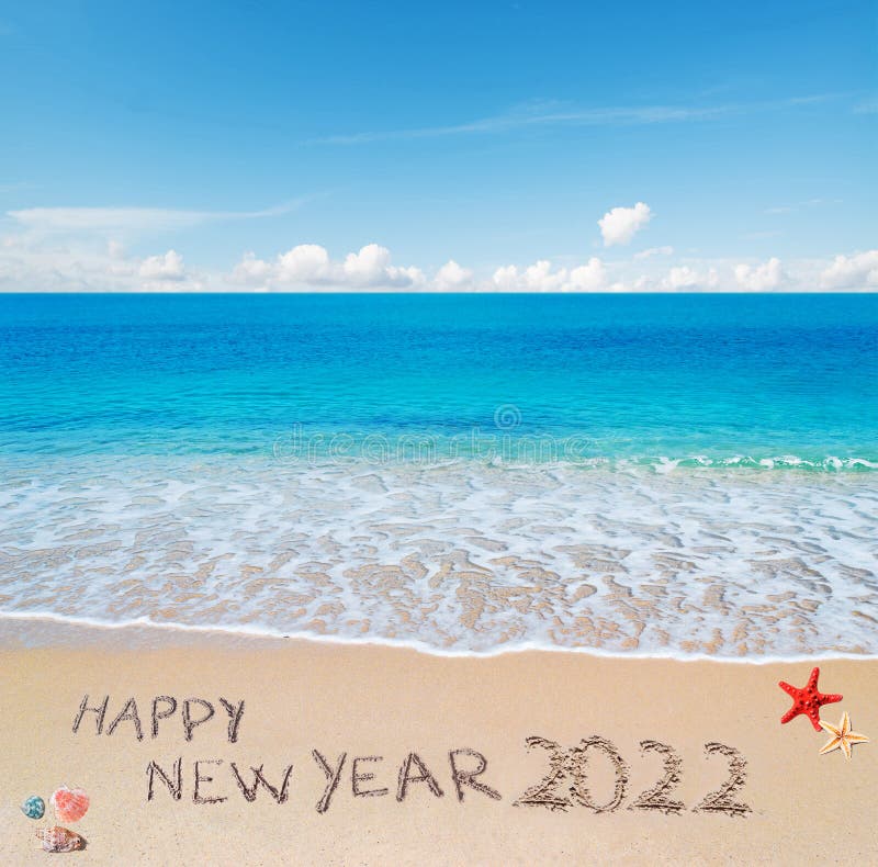 Happy New Year 2022 Written on the Sand Stock Photo - Image of scenery ...