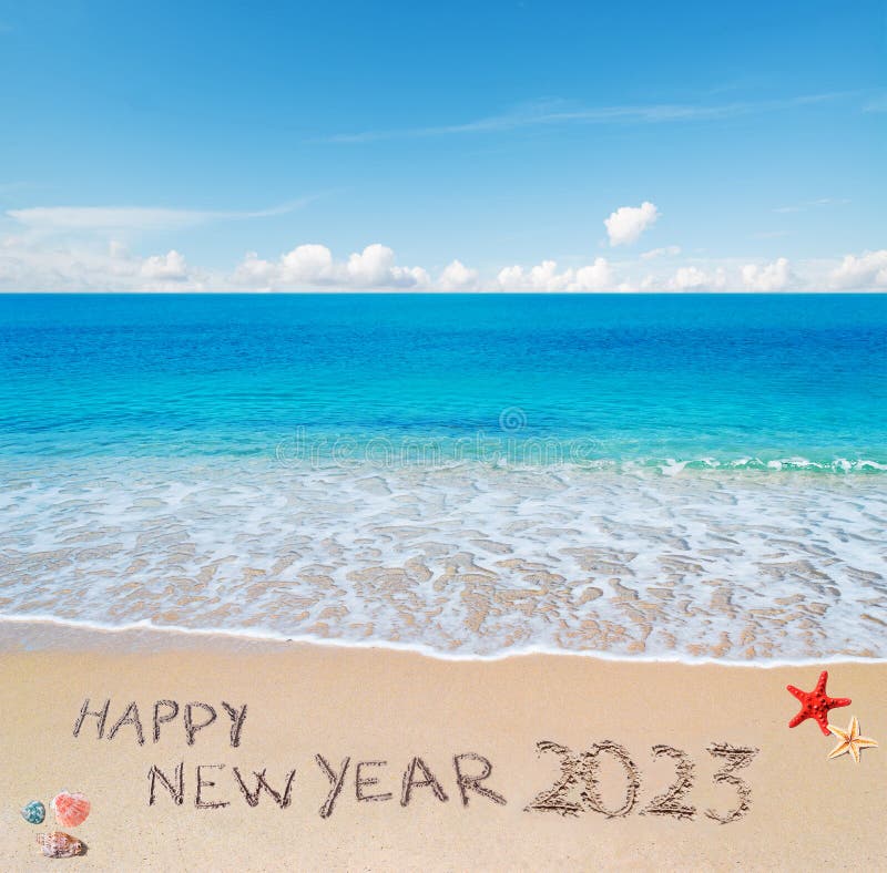 Happy New Year 2023 Written in the Sand Stock Image - Image of december ...