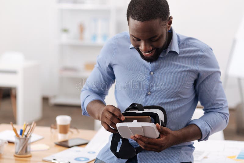 Happy Nice Man Preparing 3d Glasses for Usage Stock Image - Image of ...