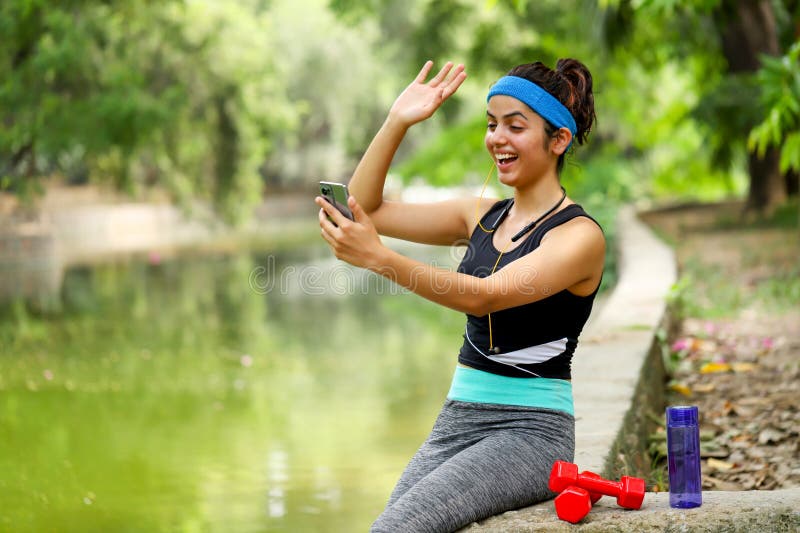 Happy Nice Shape Woman on Video Call Saying Hello at Phone Camera Stock ...