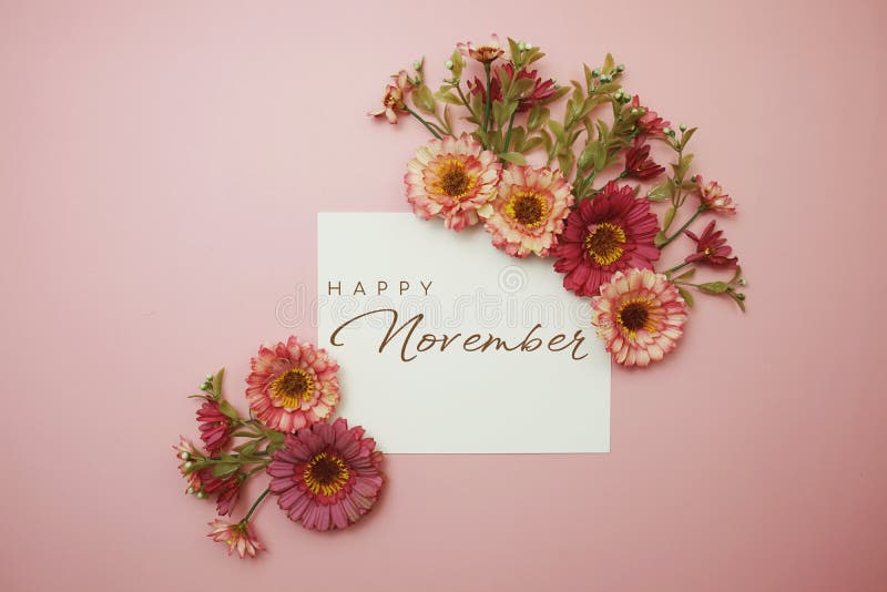 Happy November Day Typography Text with Flowers on Pink Background ...