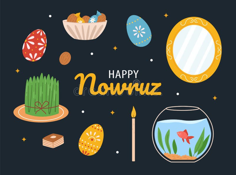 Happy Nowruz set stock vector. Illustration of sweets - 266958267