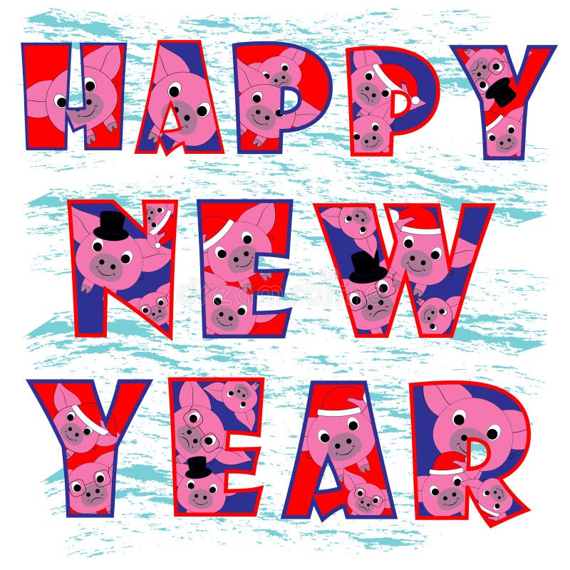 Happy New Year. Text with Funny Letters. Stock Vector - Illustration of ...
