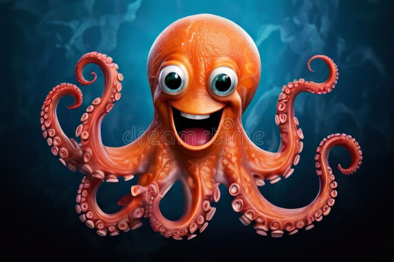 Happy Octopus a Smiling Octopus with Wavy Tentacles Stock Illustration ...