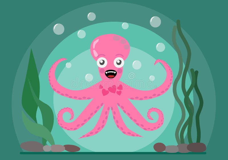 Happy Octopus stock vector. Illustration of fish, character - 122505562
