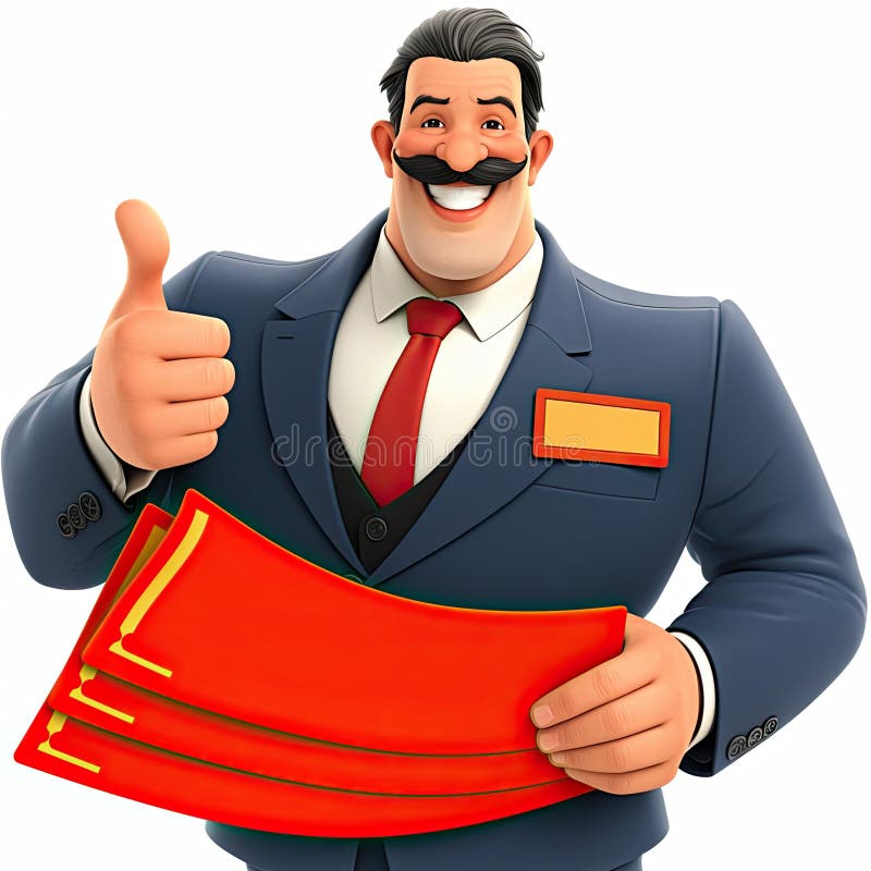 Happy Office Worker Giving Thumbs Up while Holding Red Documents Stock ...