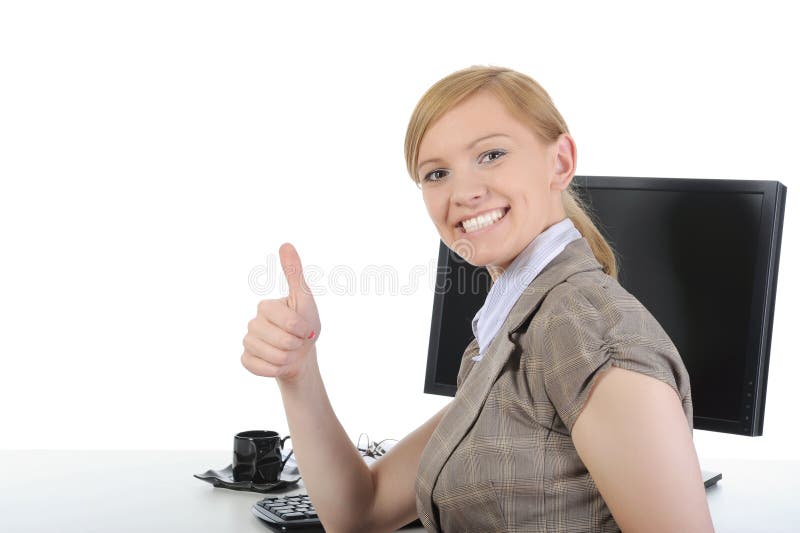 Happy Office Worker at His Desk. Stock Image - Image of human, looking ...