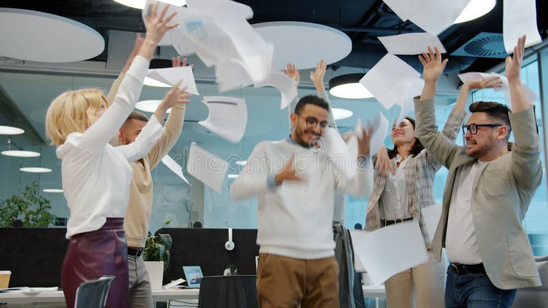 Happy Office Workers Diverse Group Dancing in Workplace Having Fun ...