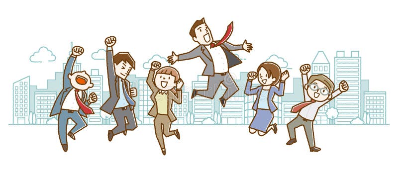 Happy Office Workers Jumping Up Stock Vector - Illustration of ...
