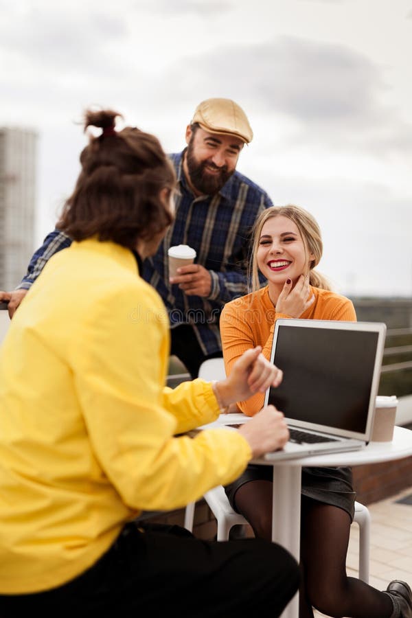 Happy Office Workers Relax and Have Fun on Coffee Break Stock Image ...