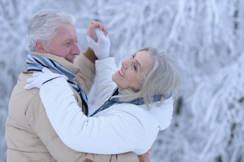 Happy Old Couple Dancing in Winter Outdoors Stock Image - Image of ...
