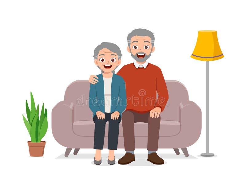 Happy Old Couple Sit on Sofa and Loving Together Stock Vector ...