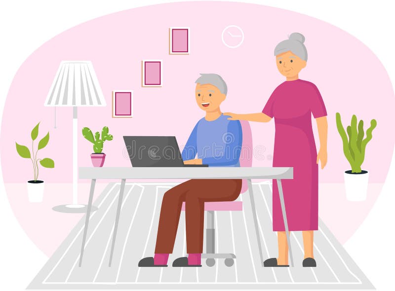 Old Person Using Computer Cartoon Stock Illustrations – 750 Old Person ...