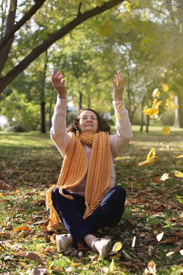 Happy Old Lady Having a Fun Time in Nature Stock Photo - Image of human ...
