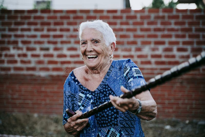 Happy Old Lady Smiling Outdoors and Having Fun Stock Photo - Image of ...