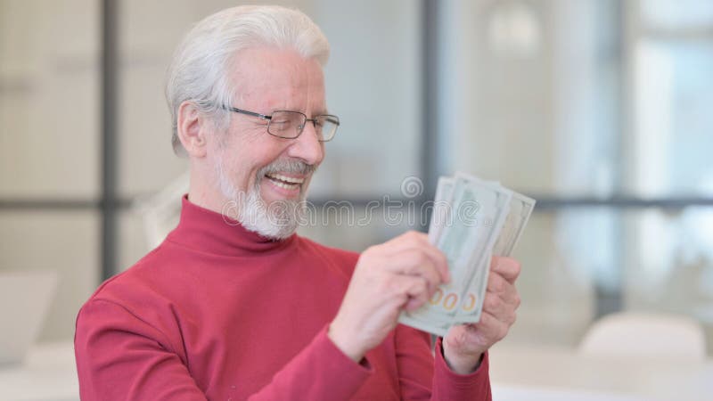 Happy Old Man Counting Dollars, Money Stock Image - Image of business ...
