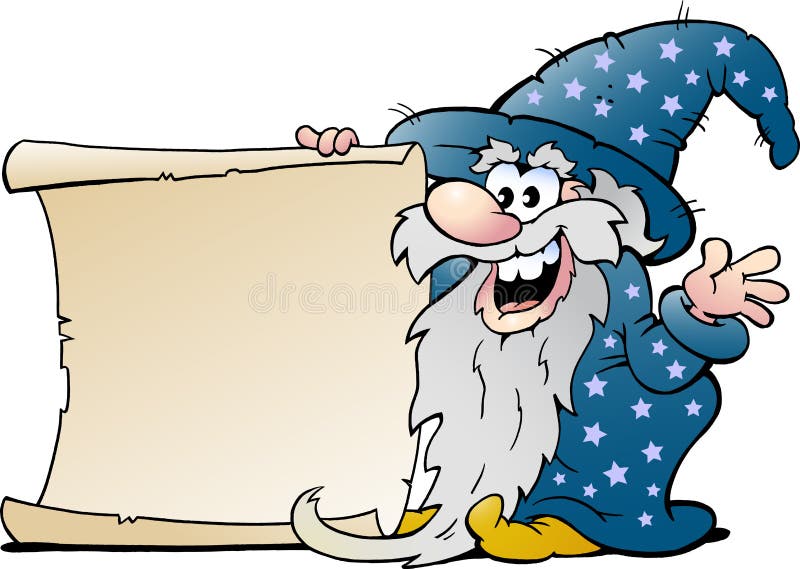 Happy Old Wizard Magic Man with a Roll of Paper Stock Vector ...