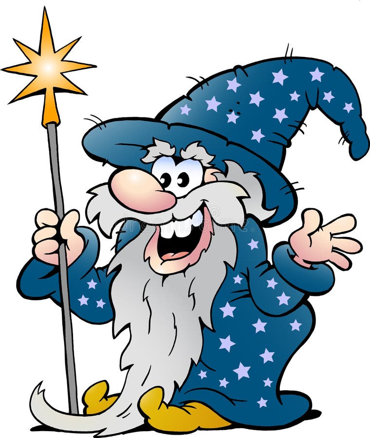 Happy Old Wizard Magic Man Holding a Wand Stock Vector - Illustration ...