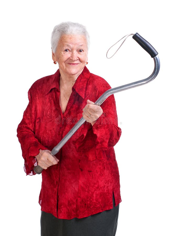 Happy Old Woman With A Cane Royalty Free Stock Photography - Image ...