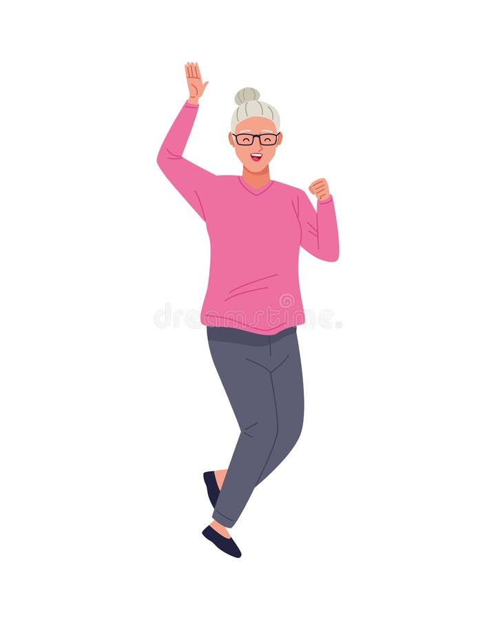 Happy Old Woman Celebrating Character Stock Vector - Illustration of ...