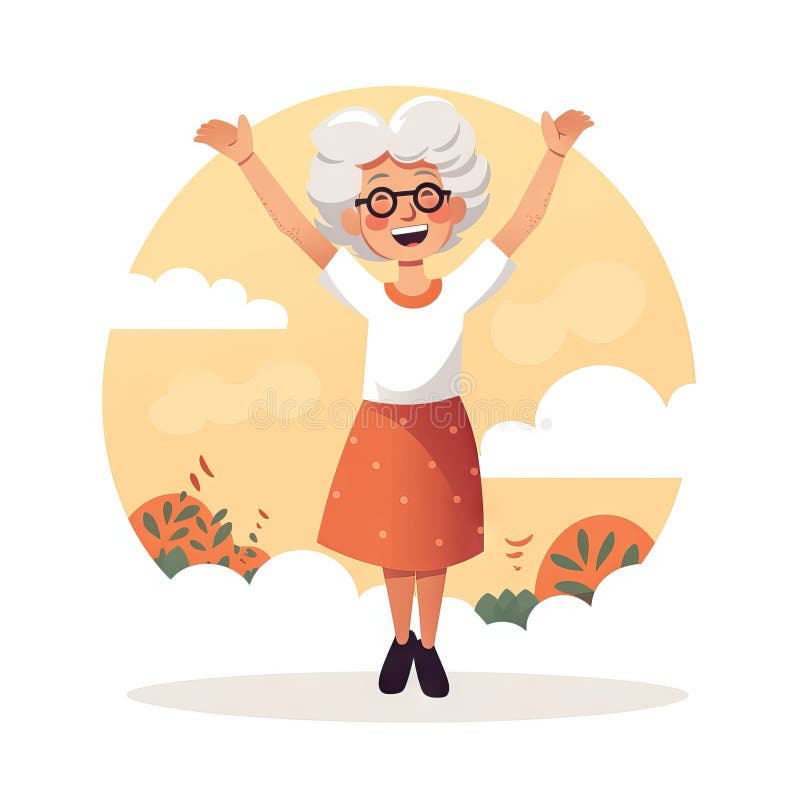 Happy Old Woman in Flat Minimalistic Animation AI Generated Stock ...