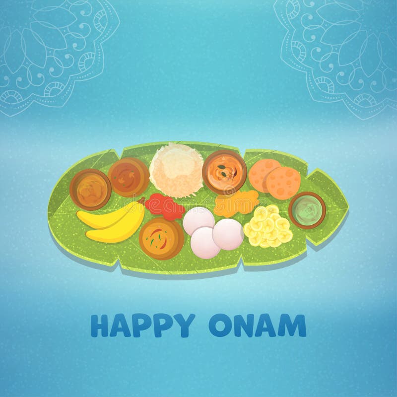 Happy Onam Celebration Concept with Traditional Sadya Against Blue ...