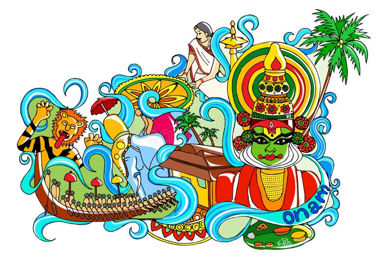Happy Onam stock vector. Illustration of doodle, kathakali - 57766027
