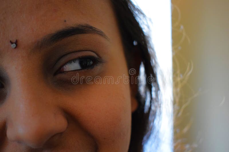 Happy One Sided Face of a Model Stock Image - Image of casual, blue ...