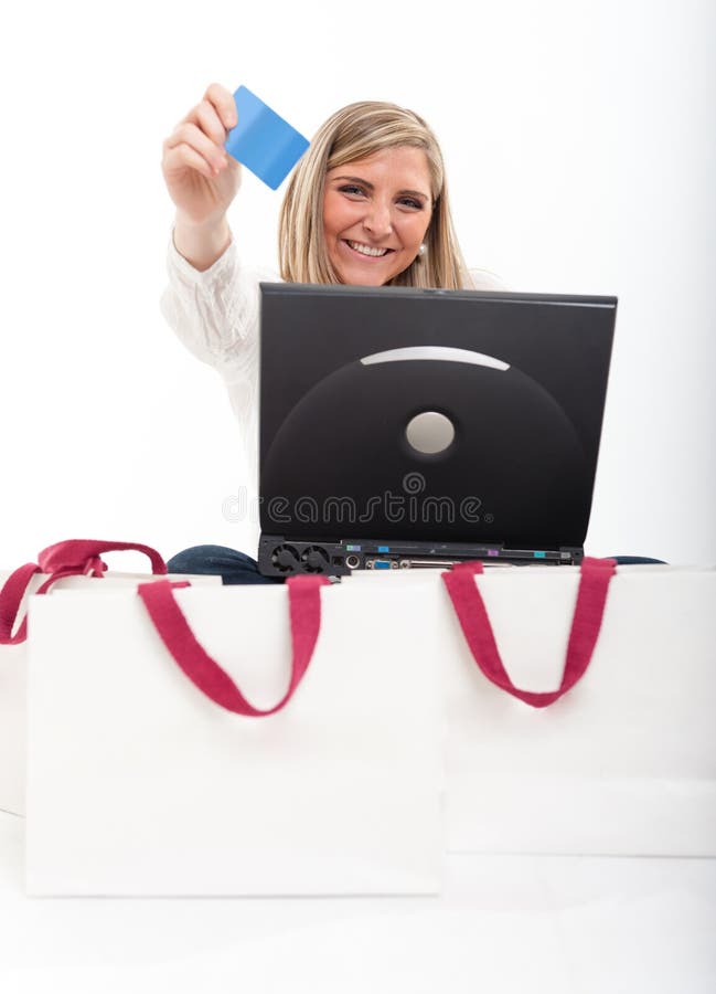 Happy online shopper stock photo. Image of holding, customer - 24728496