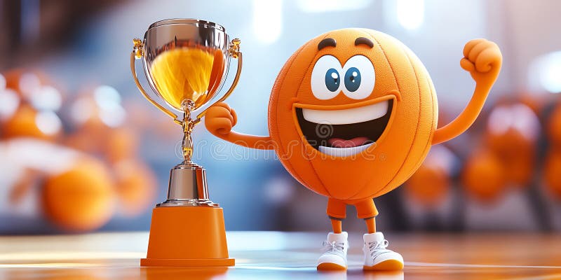 Happy Orange Character Holding a Trophy Winning and Success Stock ...