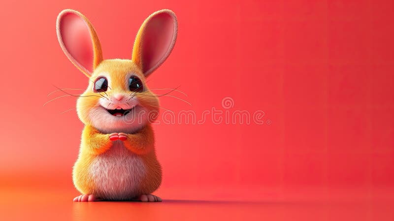 Happy Orange Rabbit Character with Big Eyes on a Red Background. Stock ...