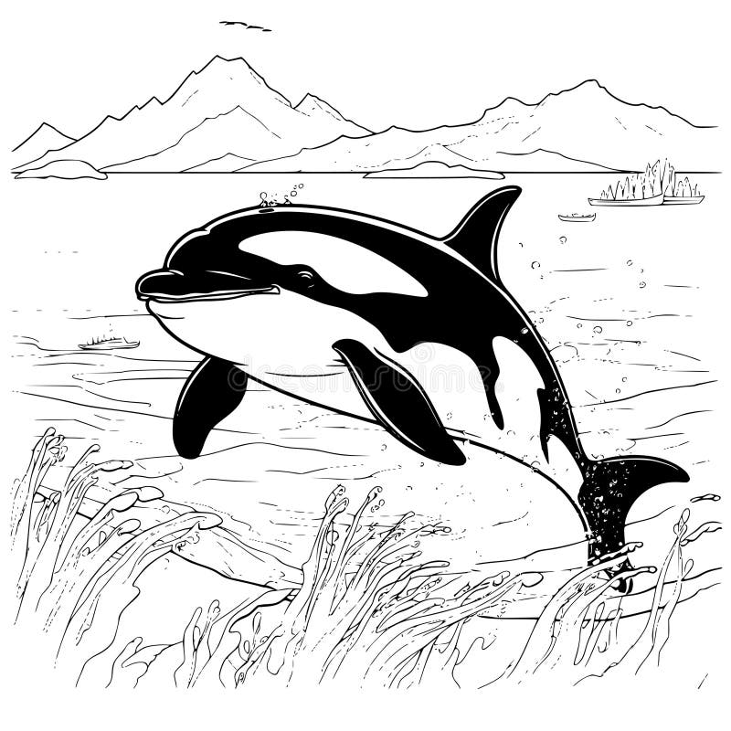 Happy Orca Coloring Pages Drawing for Kids Stock Vector - Illustration ...