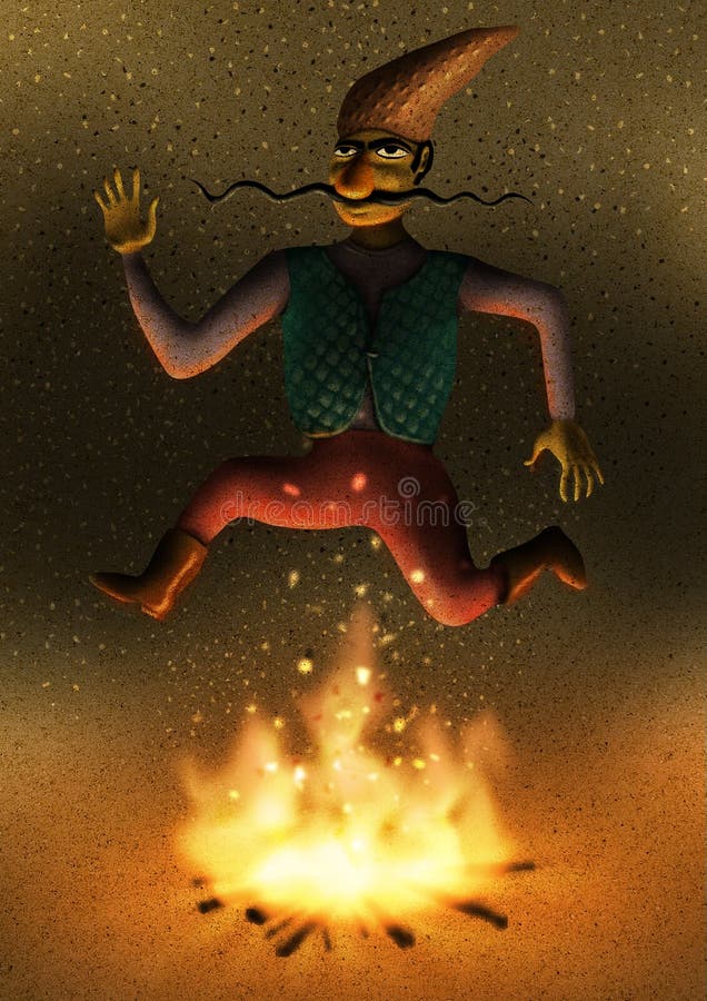 Happy Orient Man Jumping Over the Fire on Novruz Stock Illustration ...
