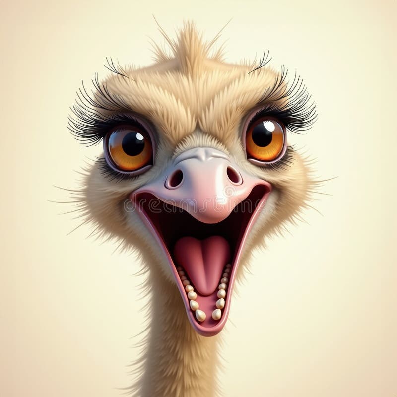 Happy Ostrich with Eyelashes Stock Illustration - Illustration of ...