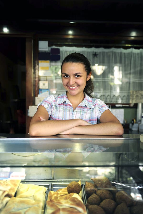 Happy owner of snack-bar stock image. Image of caucasian - 13367707