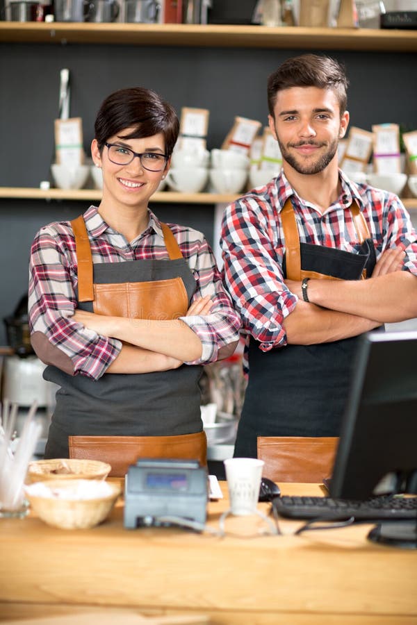 Happy Owners of Coffee Shop Stock Photo - Image of person, barista ...