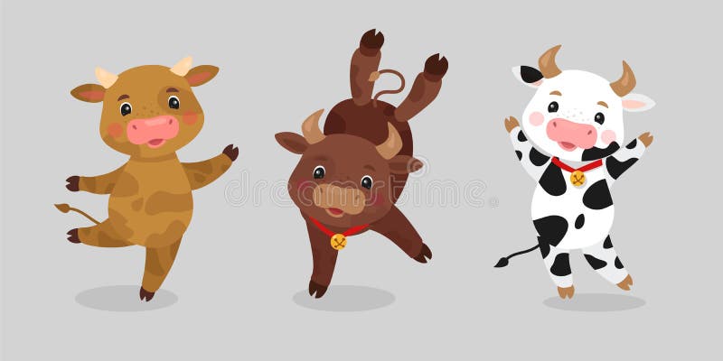 Happy Ox Characters. Cartoon Cows Vector Mascots Illustration Stock ...