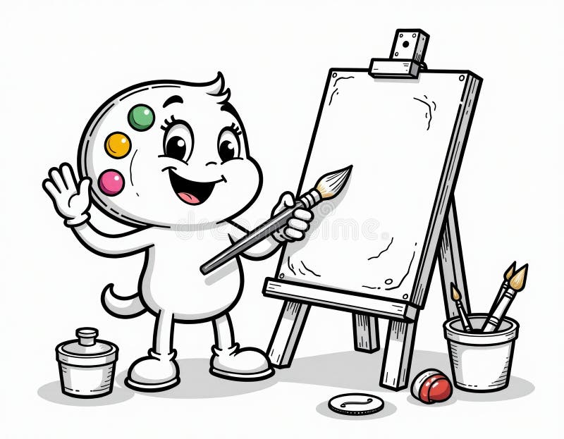 Happy Palette Character Painting on Easel Stock Illustration ...