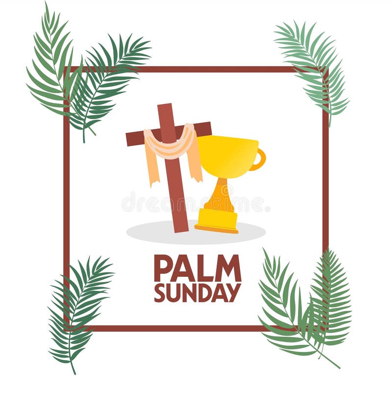 Happy Palm Sunday with Palm Leaf Silhouette Stock Illustration ...