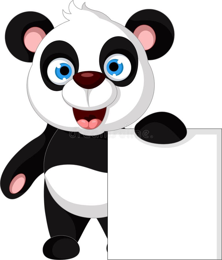 Happy Panda Cartoon with Blank Sign Stock Illustration - Illustration ...