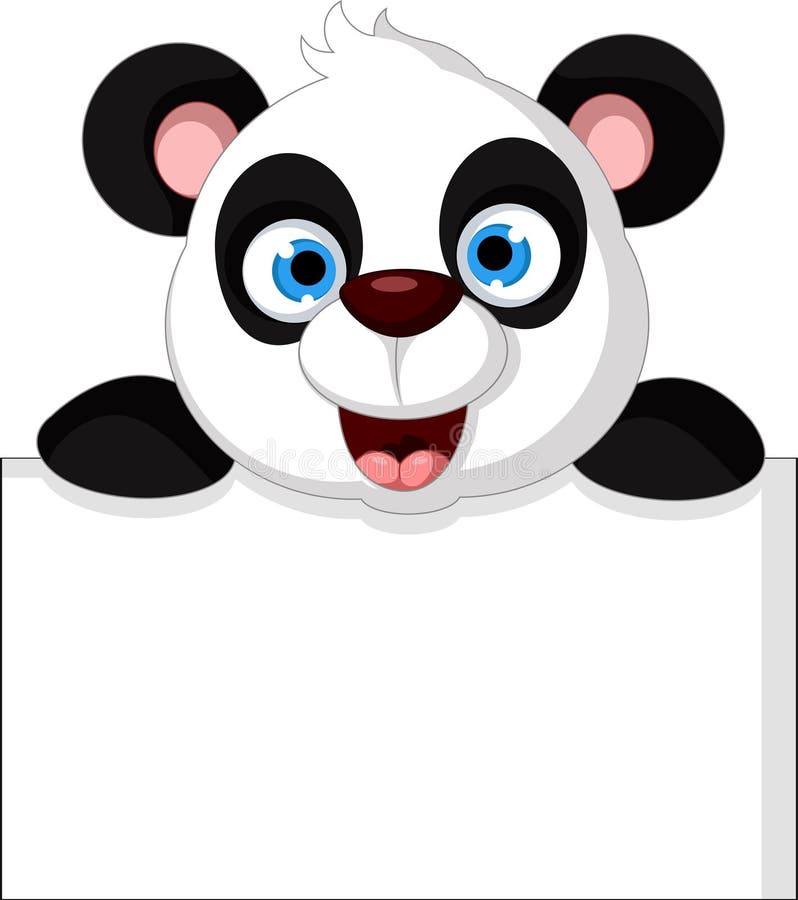 Happy Panda Cartoon with Blank Sign Stock Illustration - Illustration ...