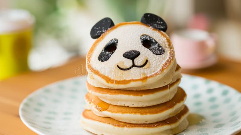 Happy Panda Pancake Stack Restaurant. Generative Ai Stock Image - Image ...