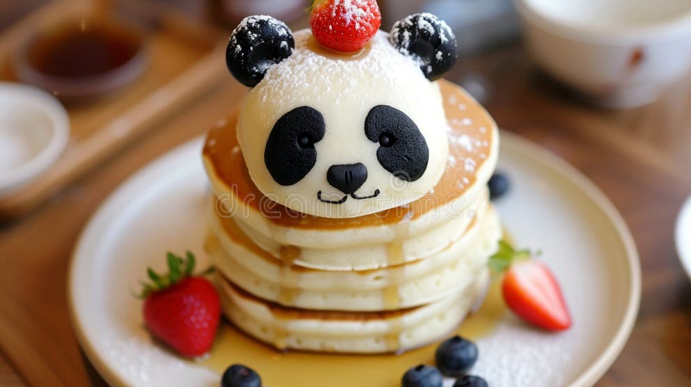 Happy Panda Pancake Stack Restaurant. Generative Ai Stock Image - Image ...