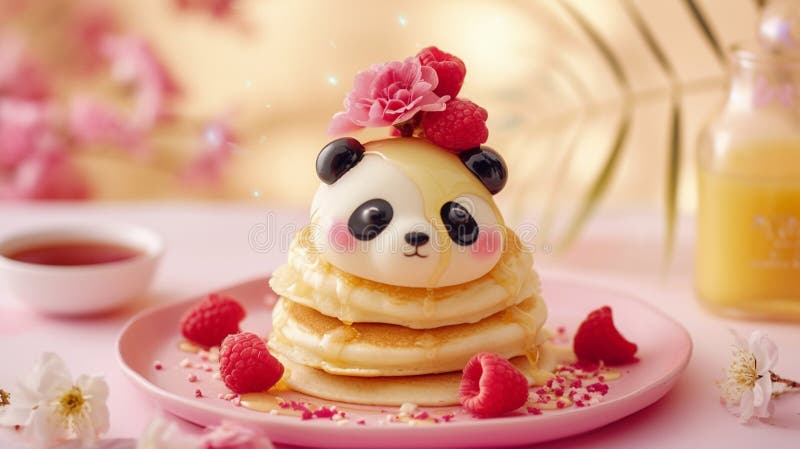 Happy Panda Pancake Stack Restaurant. Generative Ai Stock Image - Image ...