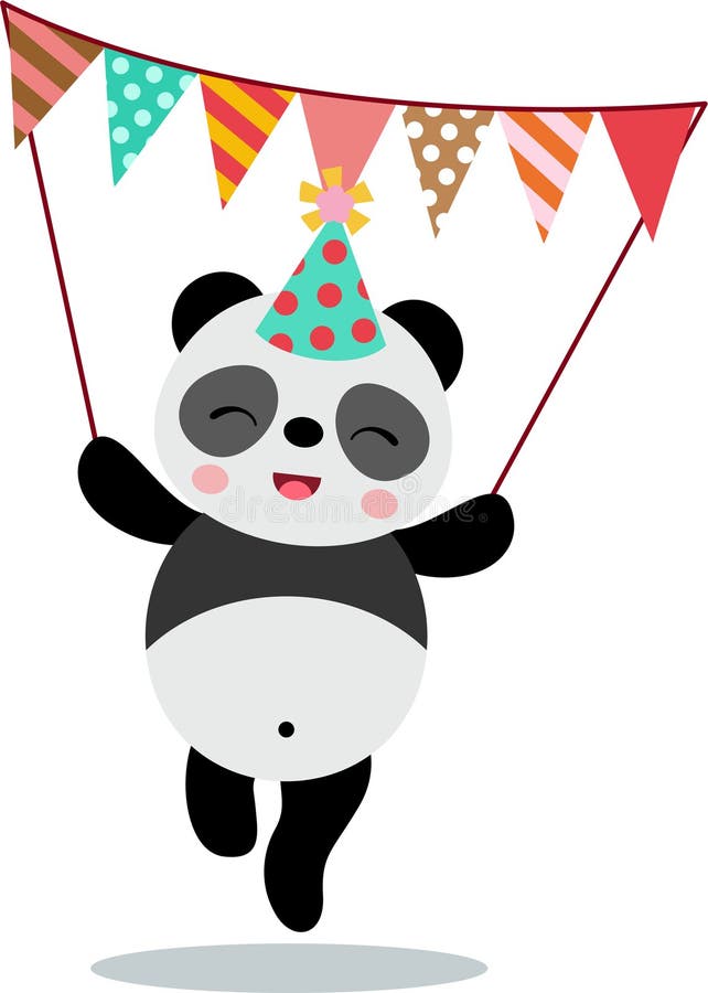 Happy Panda with Party Flag Banner Stock Illustration - Illustration of ...