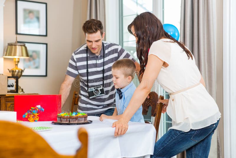 Happy Parents Celebrating Son S Birthday Stock Image - Image of desert ...