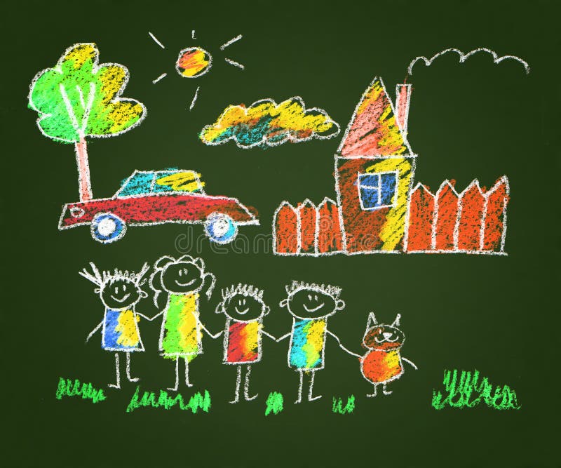 Happy parents and children stock illustration. Illustration of pencil ...