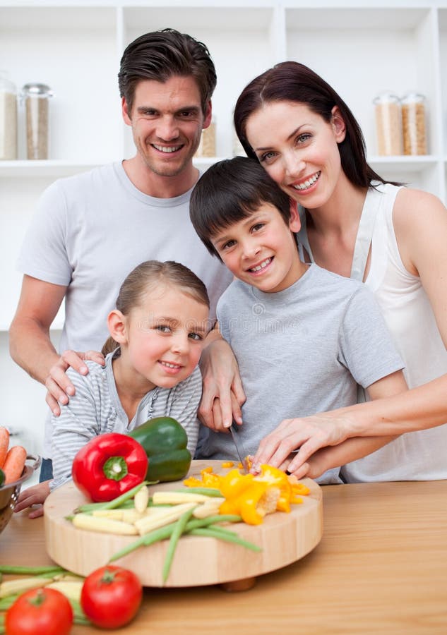 Happy Parents Cooking with Their Children Stock Image - Image of mother ...